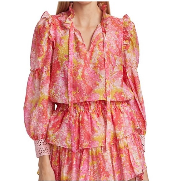 LoveShackFancy | Tops | Nwt Loveshackfancy Pink Lace Bow Ruffle Blouse ...